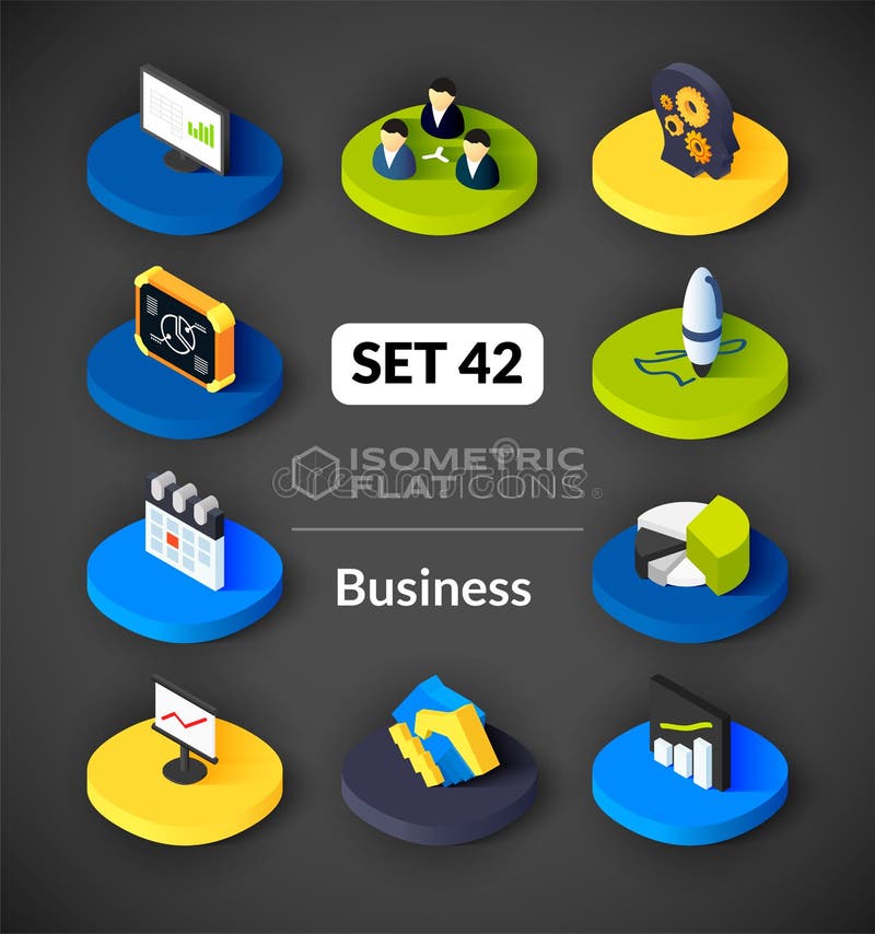 Os ícones Lisos Isométricos Ajustaram 42 Ilustração do Vetor ...
