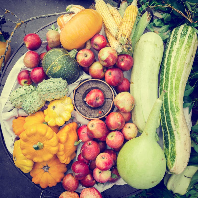Os Vegetais E Os Frutos Empilham, Vida Do Outono Ainda Foto de Stock ...