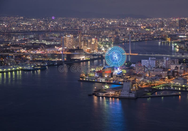 Osaka Bay at Dusk View on Cosmo Tower Osaka Japan Stock Photo - Image ...