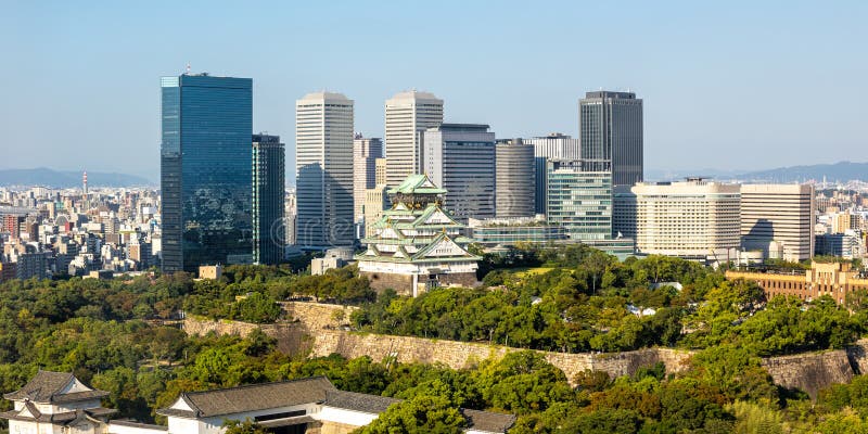 Osaka Castle from Above Skyline with Skyscraper Panorama in Japan ...