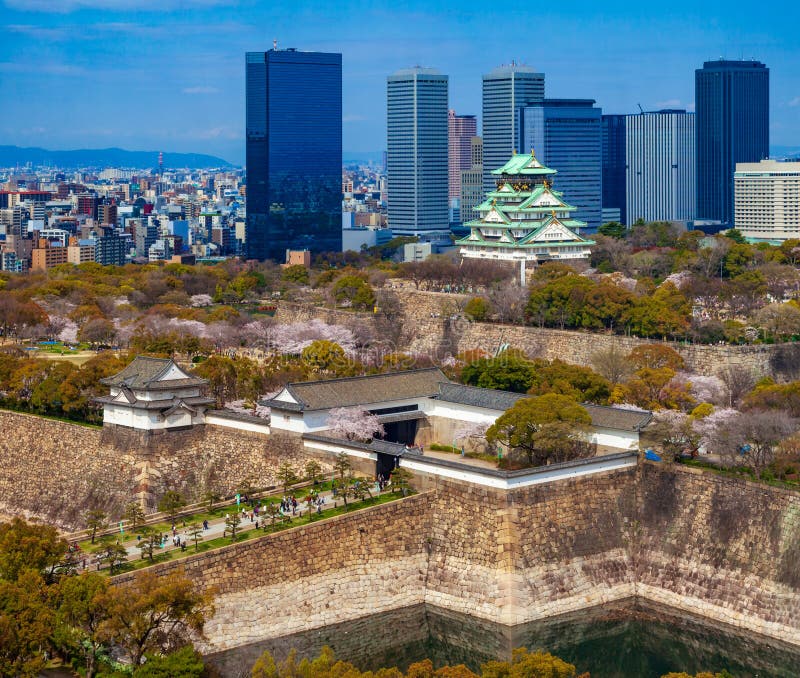 Aerial View of Osaka Castle in Cherry Blossom Season, Osaka, Japan ...