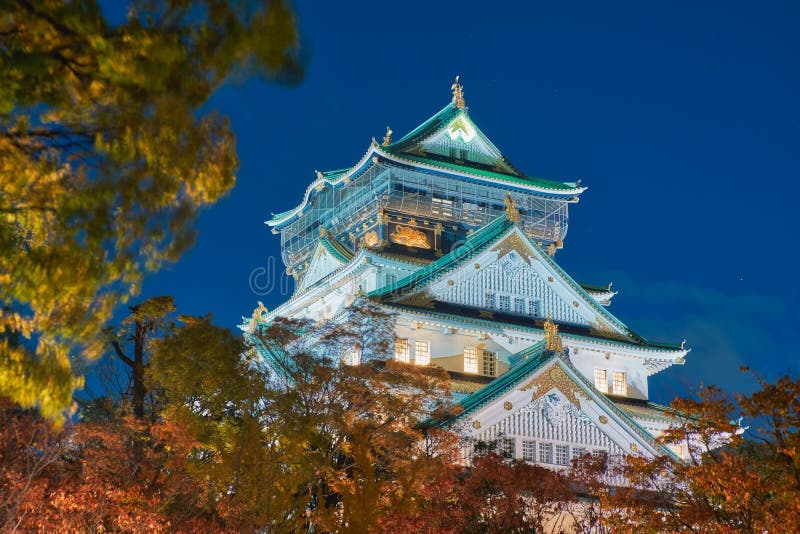 Osaka Castle at Night, Osaka, Japan. Stock Image - Image of place ...