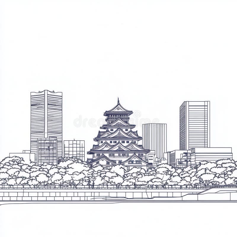 Osaka Castle Skyline Modern Cityscape Japanese Architecture Stock ...