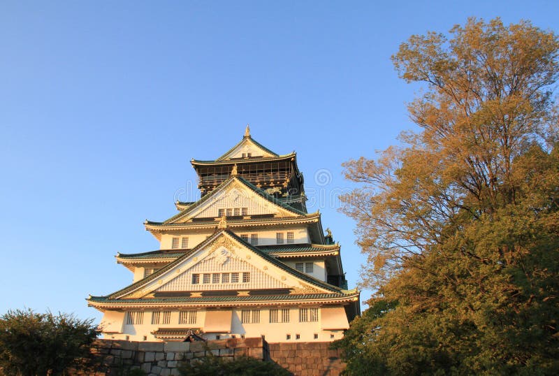 Osaka Castle and Trees with Sunset in Japan Stock Image - Image of ...