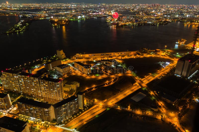 Osaka Cityscape Beautiful Night View of Osaka Bay in Japan. View from ...