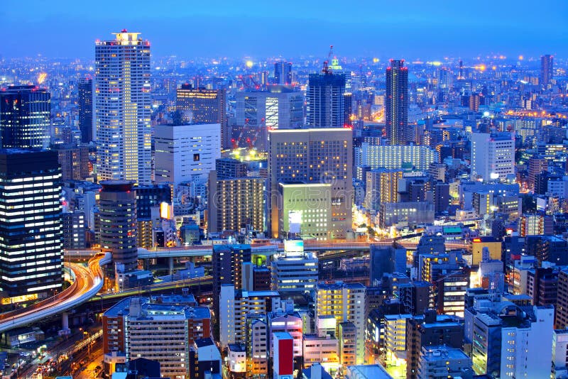 Osaka cityscape at night stock photo. Image of kansai - 37763792