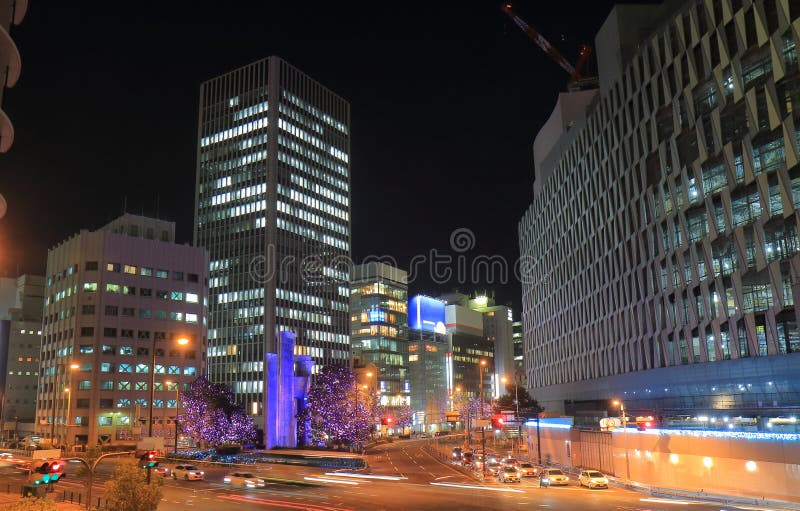Osaka Downtown Skyscrapers Night Cityscape Japan Stock Photo - Image of ...