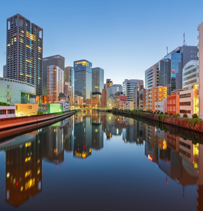 Osaka, Japan Cityscape on the Ogawa River Stock Image - Image of chuo ...