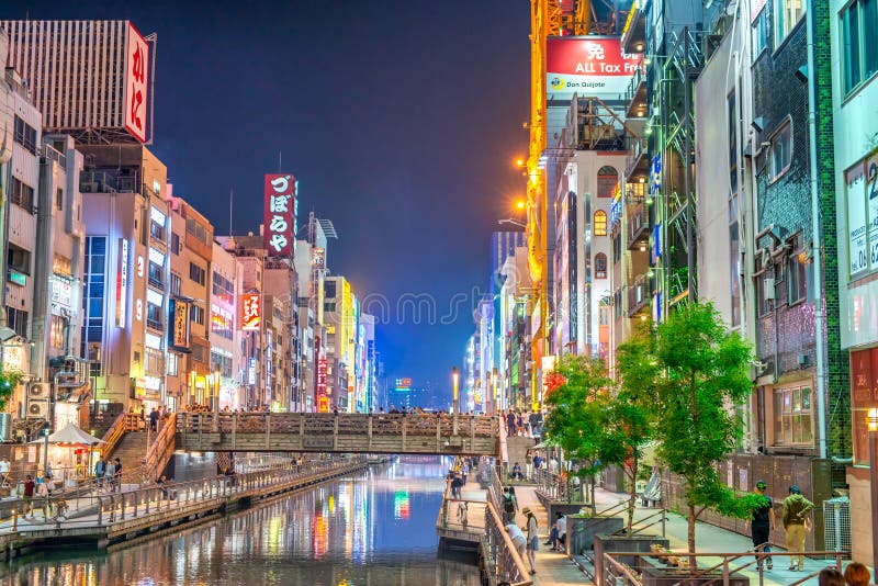 Osaka, Japan - May 28, 2016: Colourful Illuminated Buildings in ...