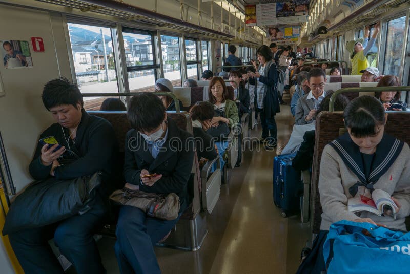 General View of Commuters Inside a Train in Osaka, Japan Editorial ...