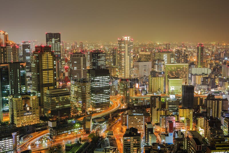 Osaka by night stock photo. Image of district, industry - 47747096
