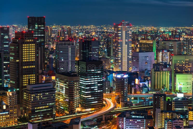 Osaka at Night stock photo. Image of skyscraper, japan - 49175608