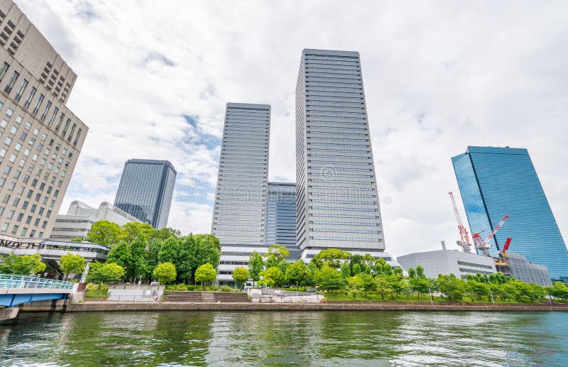 Osaka Skyline Along City River Editorial Stock Image - Image of osaka ...