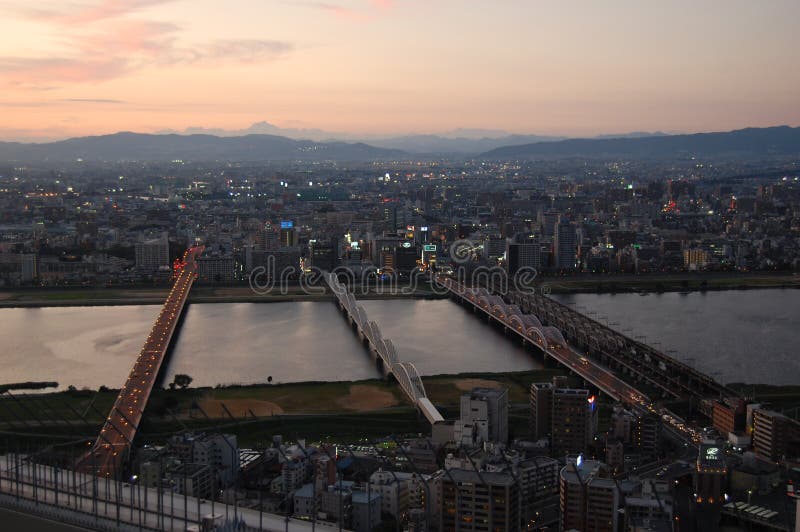 Osaka View from Sky Building Stock Image - Image of night, railway ...