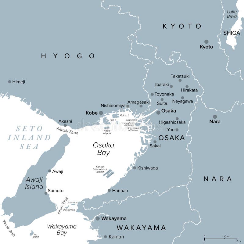 Osaka Prefecture of Japan, Gray Political Map Stock Vector ...