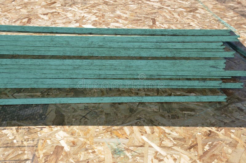 OSB Particle Board , Engineered Wood Flooring Stacked Stock Photo ...