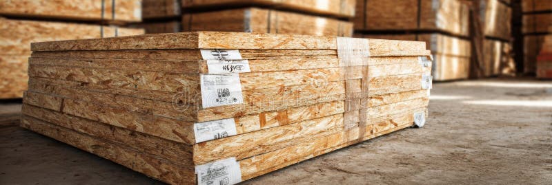OSB Sheets Packaged Securely for Transportation in Warehouse ...