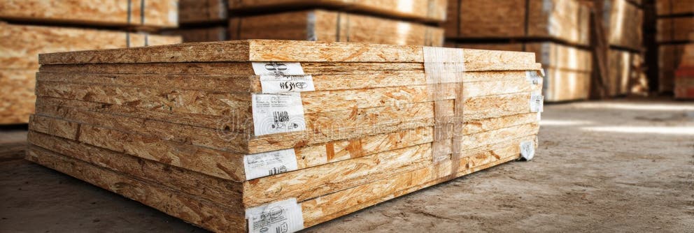 OSB Sheets Packaged Securely for Transportation in Warehouse ...