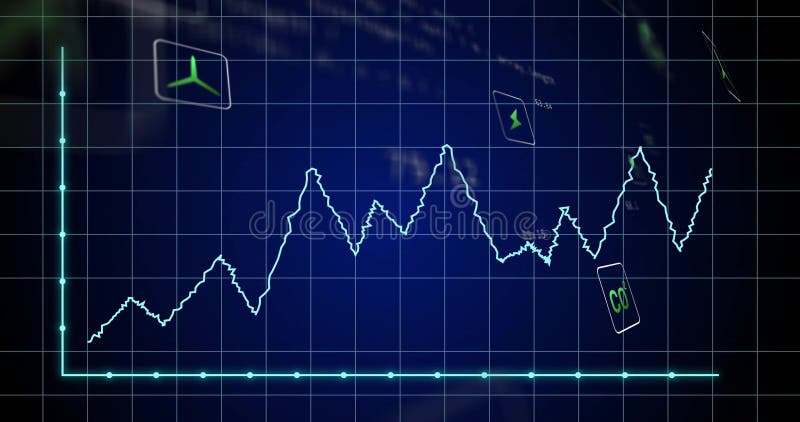 Oscillating Jagged Line Chart on Neon Grid with Axes Nodes, Turbine ...
