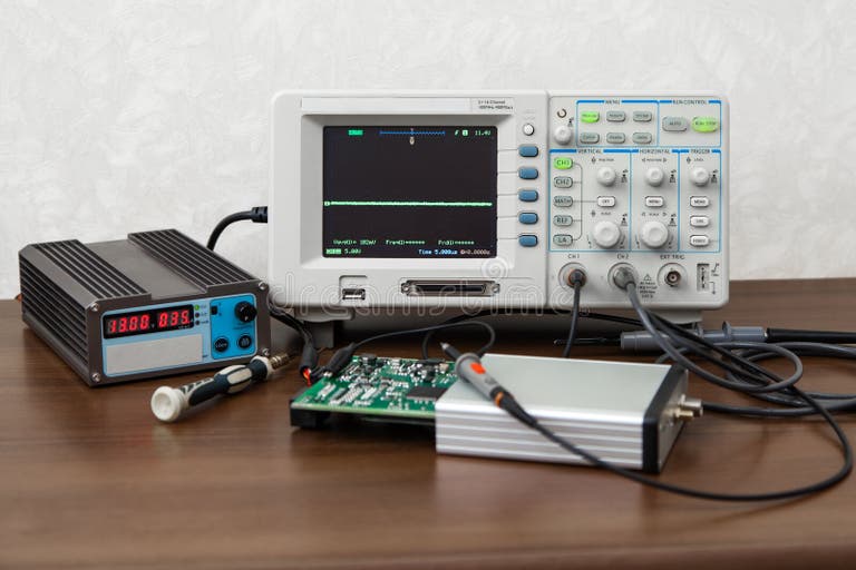Oscilloscope for Control Electronic Signals Stock Photo - Image of hand ...