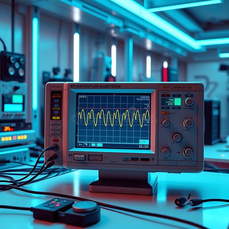 An Oscilloscope in a High Tech Lab Environment Showing an Intricate ...