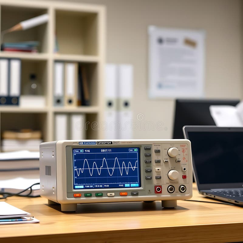 An Oscilloscope in an Office Setting Showing an Electrical Waveform on ...