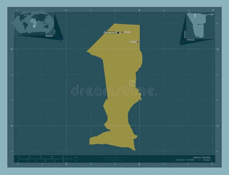 Oshana, Namibia. Solid. Labelled Points of Cities Stock Illustration ...