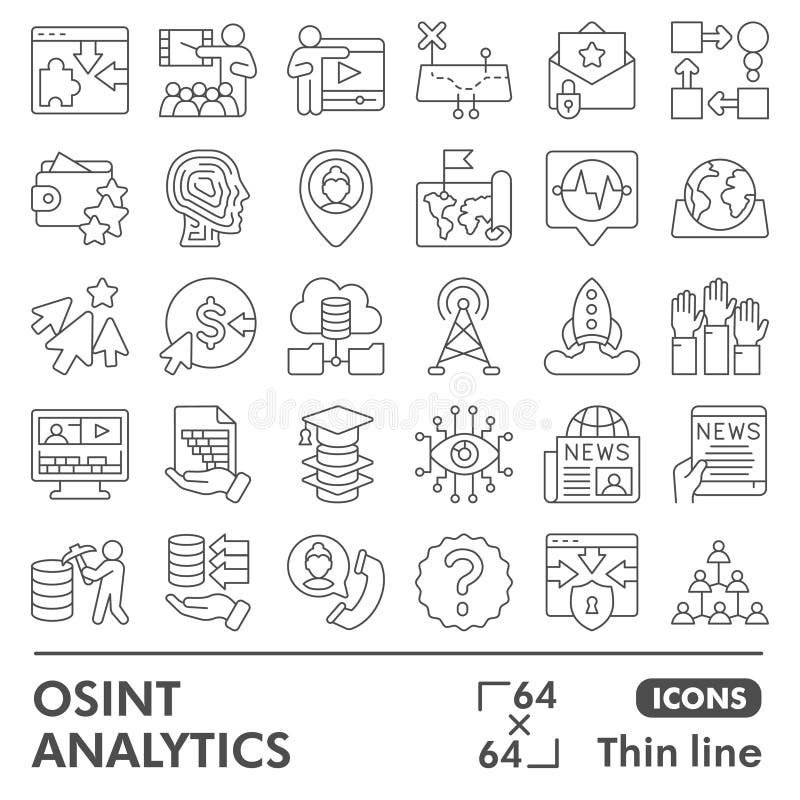 Osint Analytics Symbols Collection or Sketches, Open Source Data Theme ...