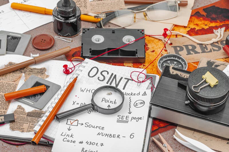 OSINT-themed Creative Workspace with Vintage Tools, Handwritten Notes ...