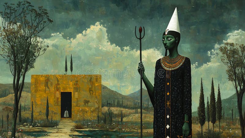 Osiris Stands Majestically in a Mystical Landscape with Ancient ...