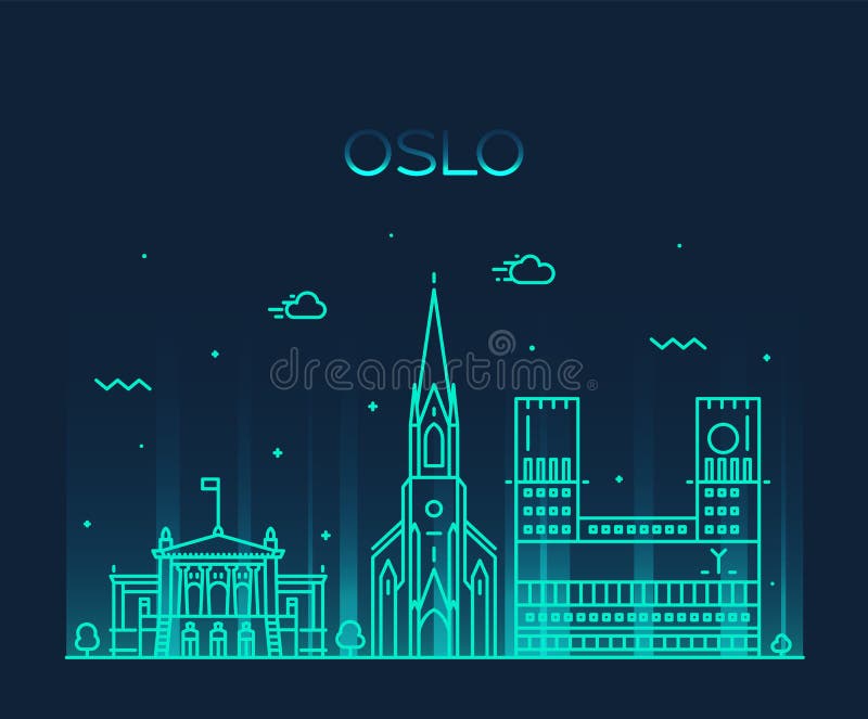 Oslo City Skyline Norway Vector Linear Style City Stock Vector ...