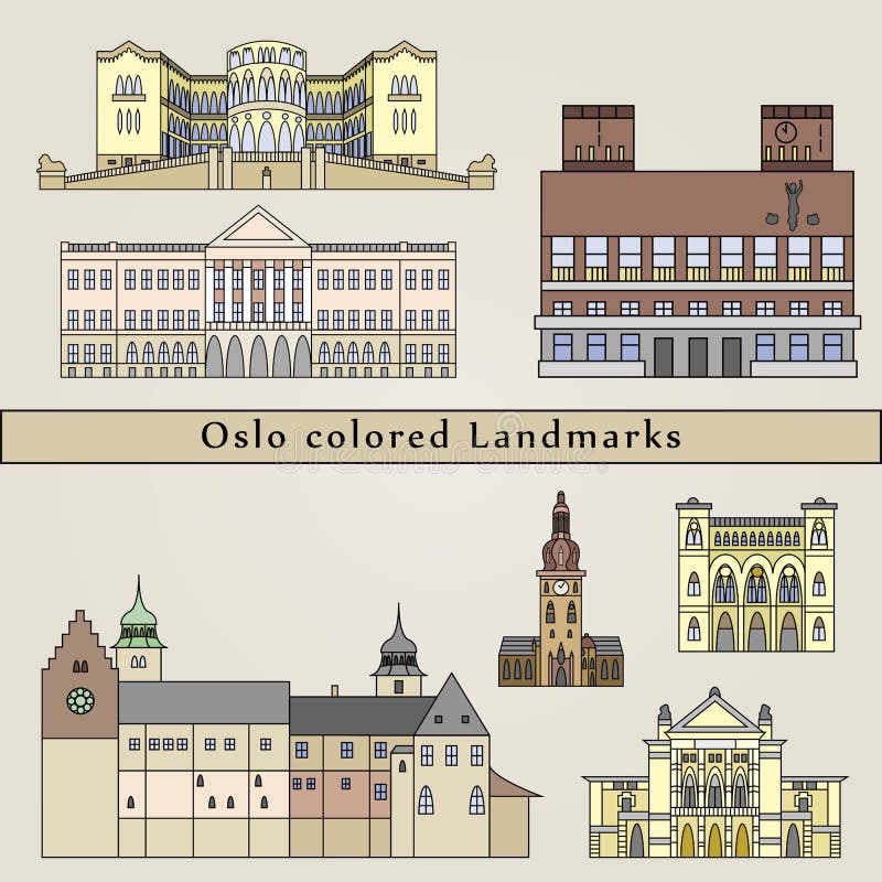 Oslo Landmarks and Monuments Stock Vector - Illustration of city ...