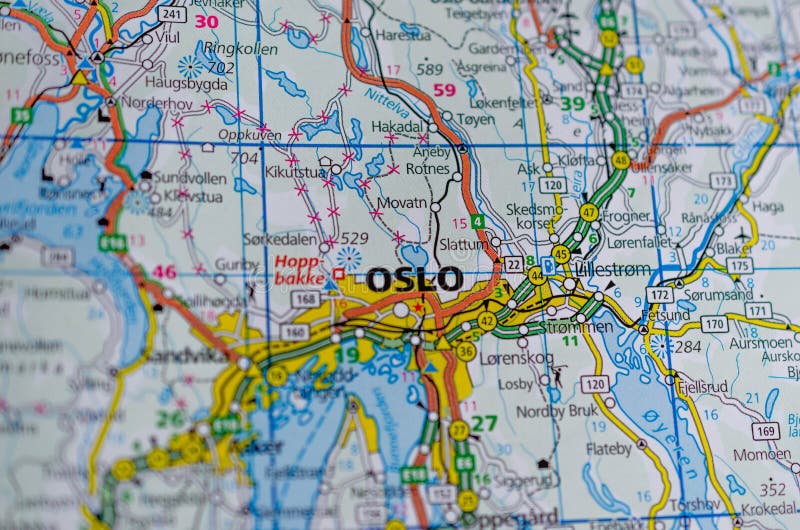 Oslo on map stock photo. Image of road, city, background - 102337944