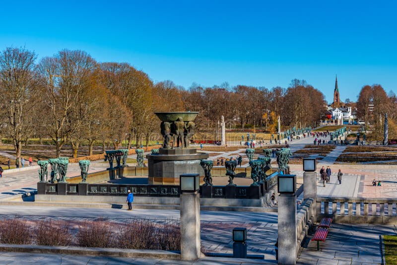 OSLO, NORWAY, APRIL 15, 2019: People are Strolling Thorugh Vigeland ...