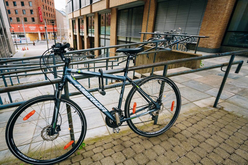Parked Bicycle on Sidewalk in Oslo, Norway Editorial Photo - Image of ...