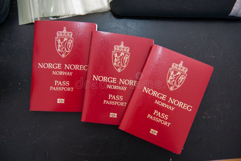 Tree Norwegian Passports on a Black Table.. Editorial Image - Image of ...