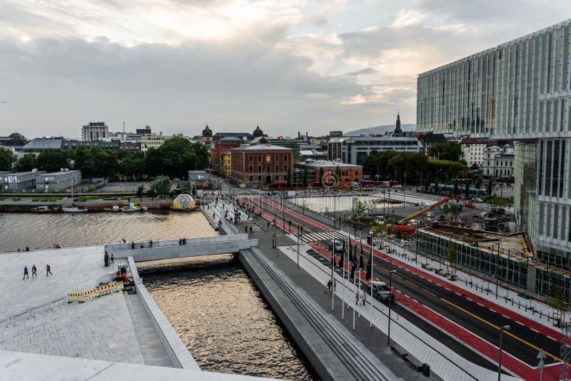 Oslo Norway View of the Downtown Area with Traffic and People Editorial ...