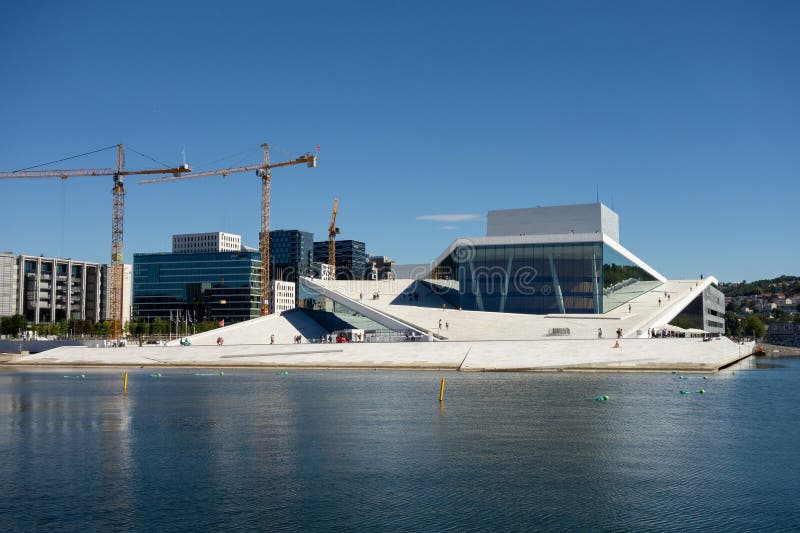 Oslo Opera (Operataket) and Industrial Cranes at Construction Site ...