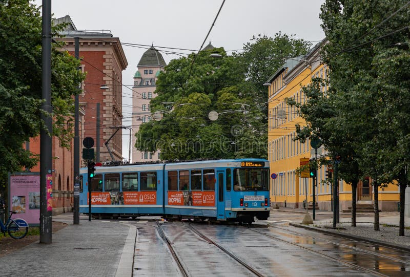 Oslo Tram editorial photography. Image of street, buildings - 294078937
