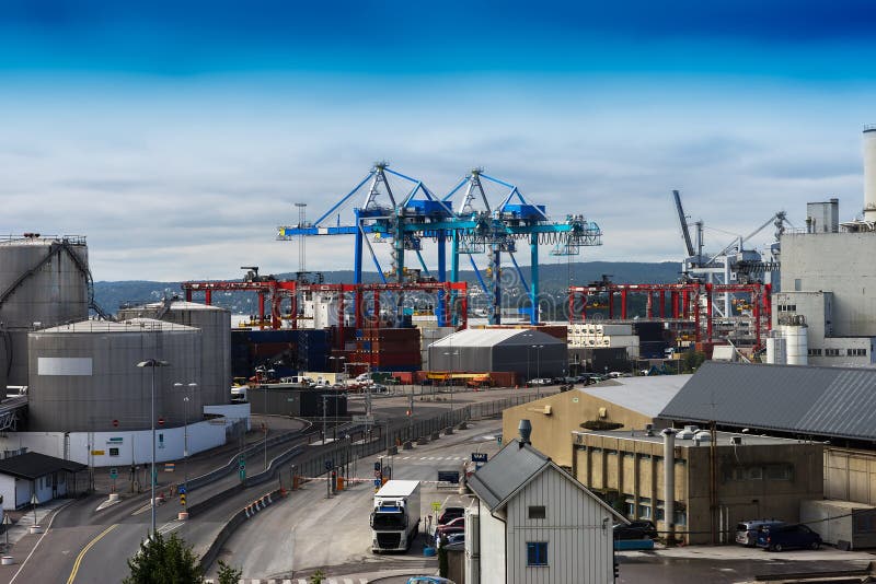 Oslo Transportation Port Background Stock Image - Image of cranes ...