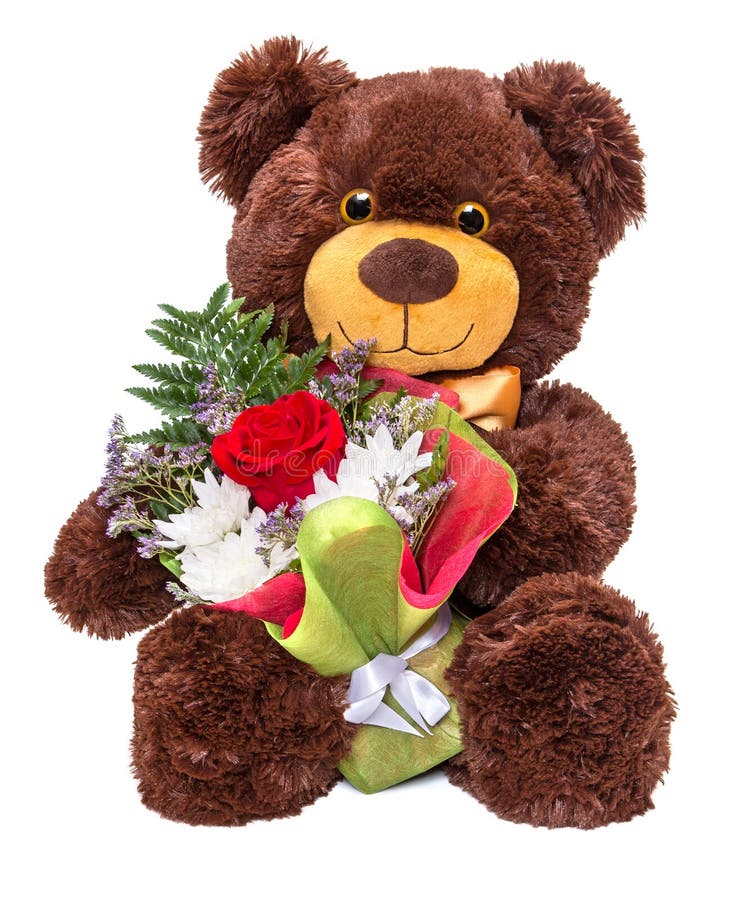 Oso De Peluche Sonriente Divertido Con Un Ramo De Flores Imagen de ...
