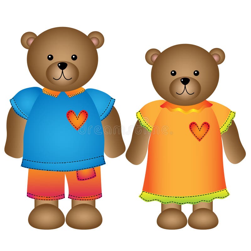 Oso De La Muchacha Y Del Muchacho Con Ropa Stock de ilustración ...