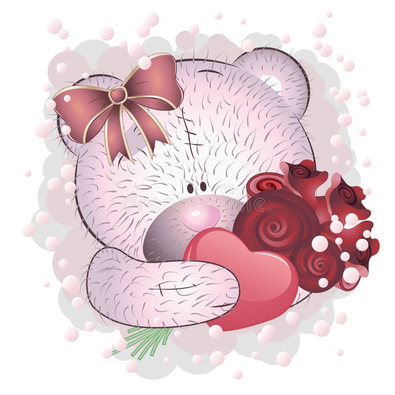 Oso rosado con las rosas ilustración del vector. Ilustración de suave ...
