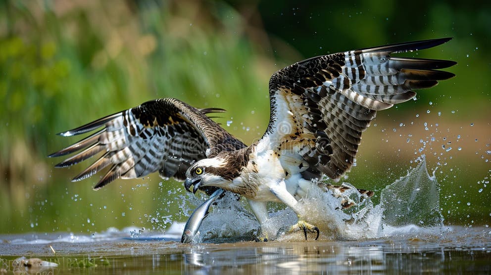 The Osprey Hawk is Catching Fish in a Natural Water Source. Generative ...