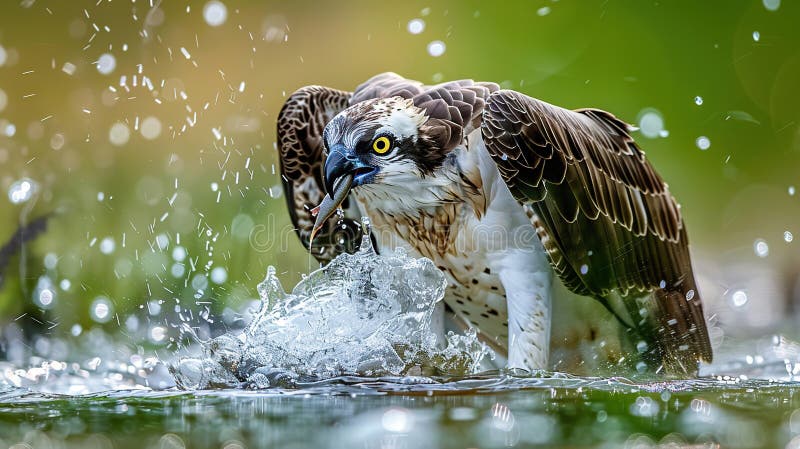 The Osprey Hawk is Catching Fish in a Natural Water Source. Generative ...