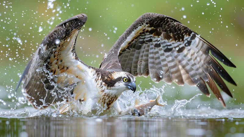 The Osprey Hawk is Catching Fish in a Natural Water Source. Generative ...