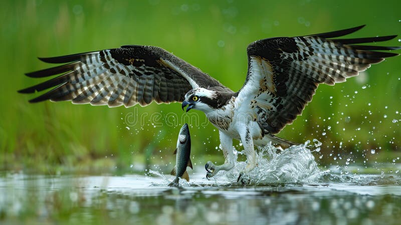 The Osprey Hawk is Catching Fish in a Natural Water Source. Generative ...