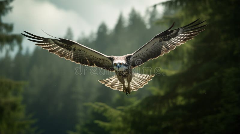 Captivating 8k Image of Osprey Flying Over Forest Stock Illustration ...