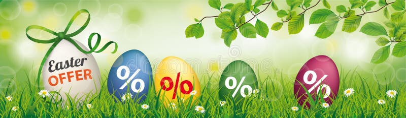 Osterangebot Egg Grass Beech Twigs Easter Offer Header Stock Vector ...
