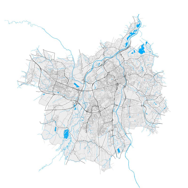 Ostrava, Czechia Black and White High Resolution Vector Map Stock ...